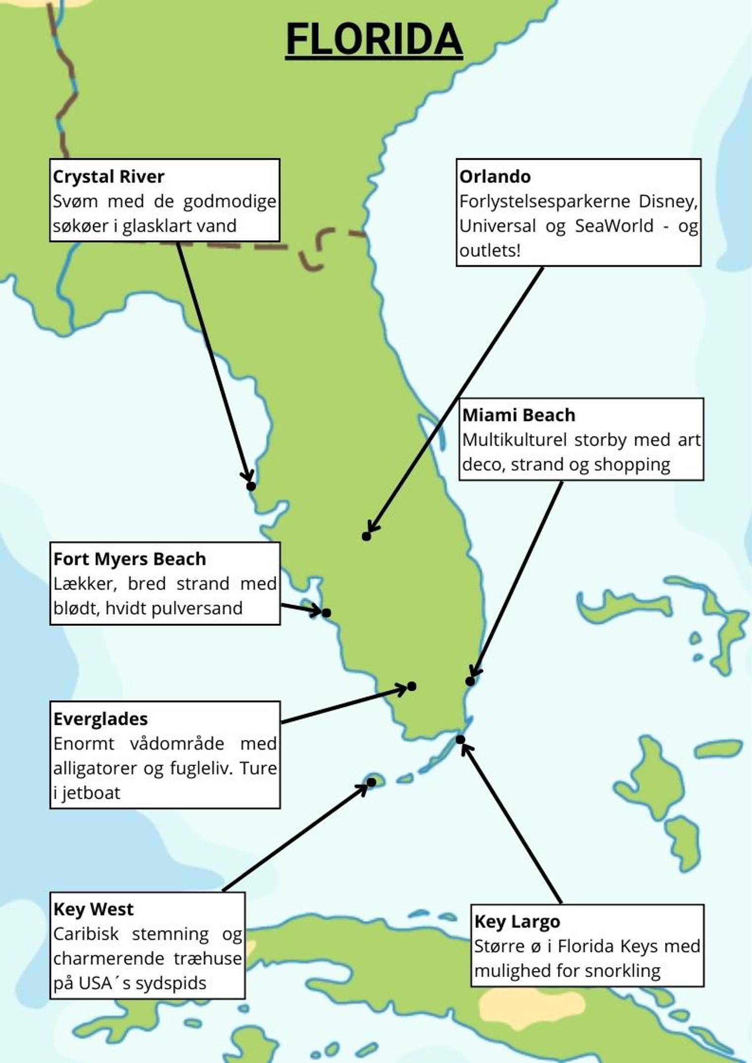 Florida kort med seværdigheder - Check Point Travel
